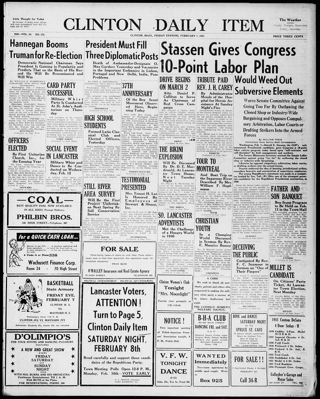 Clinton Daily Item. February 07, 1947 - Digital Commonwealth