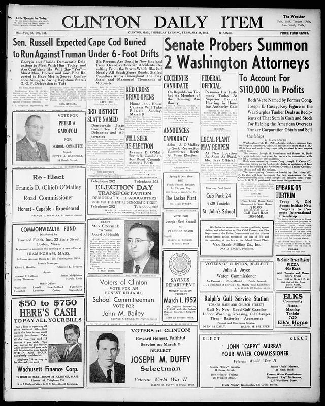 Clinton Daily Item. February 28, 1952 - Digital Commonwealth