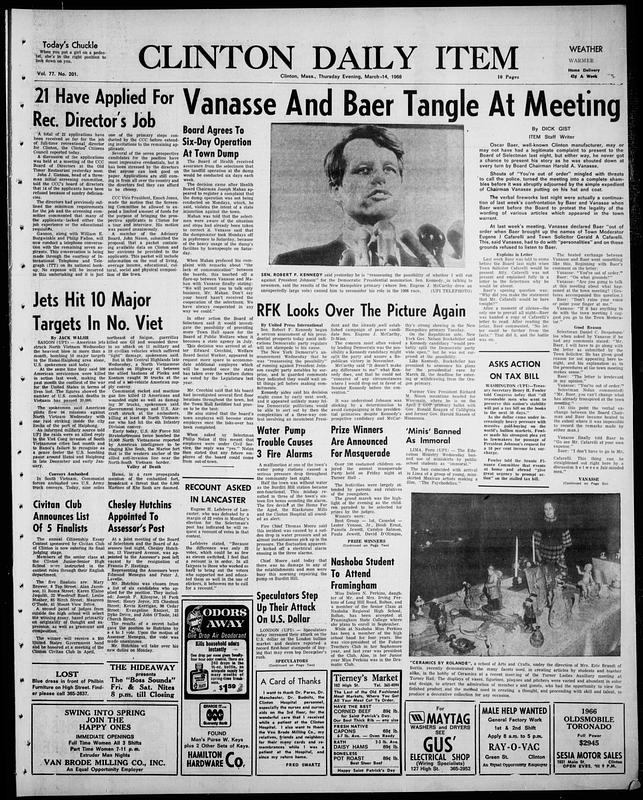 Clinton Daily Item. March 14, 1968 - Digital Commonwealth