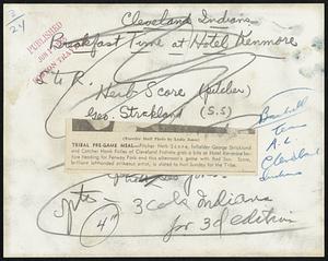 Tribal Pre-Game Meal- Pitcher Herb Score, Infielder George Strickland ...