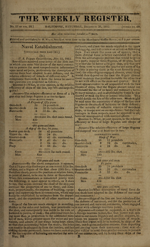The Weekly Register, December 26, 1812 - Digital Commonwealth