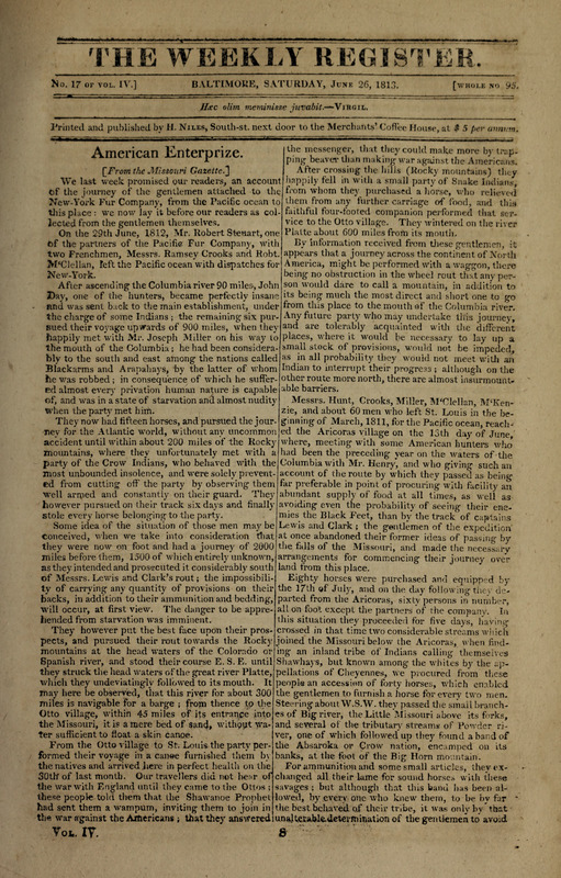 The Weekly Register, June 26, 1813 - Digital Commonwealth