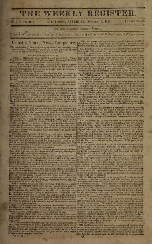 The Weekly Register, October 17, 1812 - Digital Commonwealth