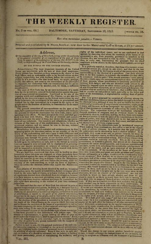 The Weekly Register, September 12, 1812 - Digital Commonwealth
