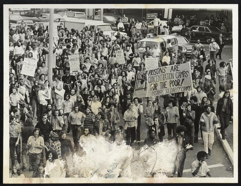 Demonstrators misc. Charles & Cambridge St. at circle - by Charles St. Jail - Digital Commonwealth