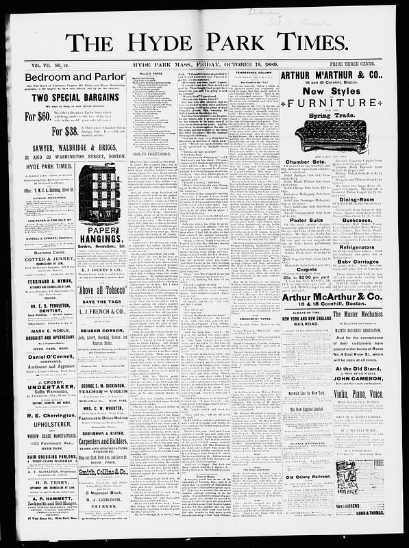 The Hyde Park Times. October 18, 1889 - Digital Commonwealth