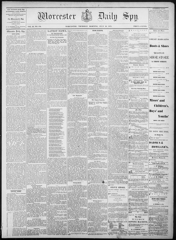 Worcester Daily Spy. July 20, 1871 - Digital Commonwealth