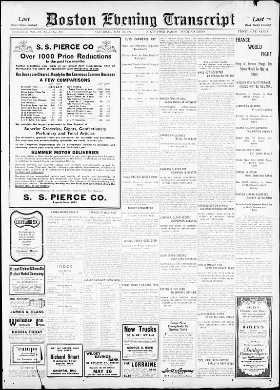 Boston Evening Transcript. May 14, 1921 - Digital Commonwealth