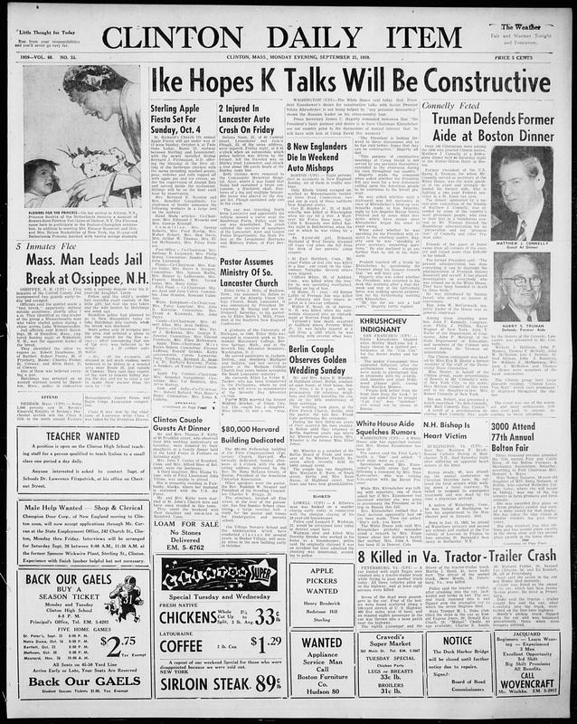 Clinton Daily Item. September 21, 1959 - Digital Commonwealth