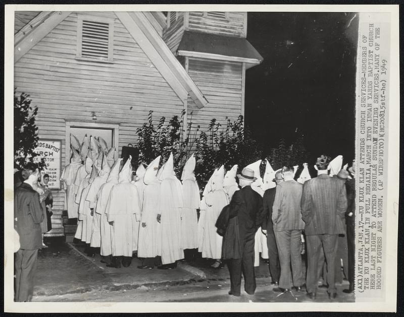 Ku Klux Klan Attends Church Services-Members of the Ku Klux Klan, in full regalia, march into ...