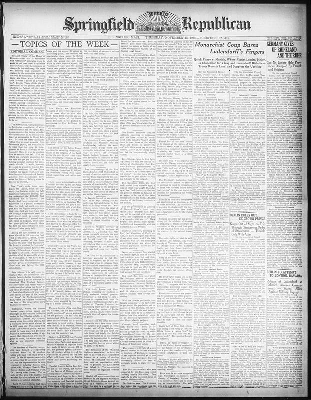 Springfield Weekly Republican. November 15, 1923 - Digital Commonwealth