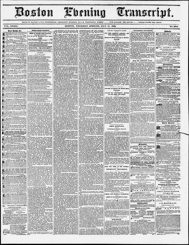 Boston Evening Transcript. July 31, 1862 - Digital Commonwealth