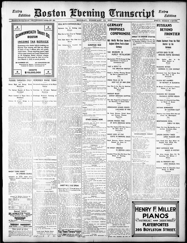 Boston Evening Transcript. February 15, 1915 - Digital Commonwealth