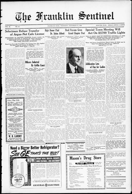 The Franklin Sentinel. December 12, 1940 - Digital Commonwealth