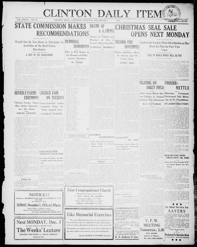 Clinton Daily Item. December 01, 1928 - Digital Commonwealth