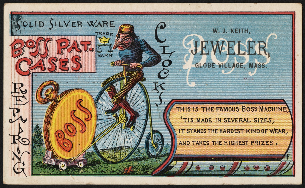 Solid silver ware, Boss pat. cases, repairing Boss clocks. This is the ...