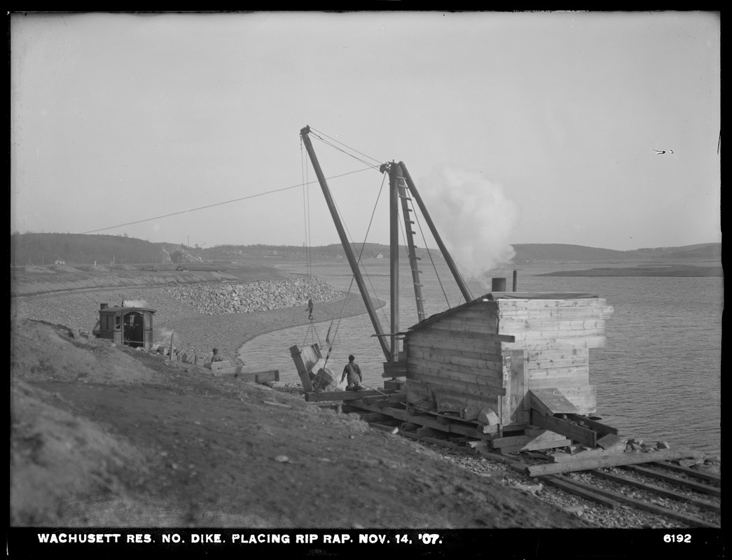 Wachusett Reservoir, North Dike, placing riprap, Clinton, Mass., Nov ...