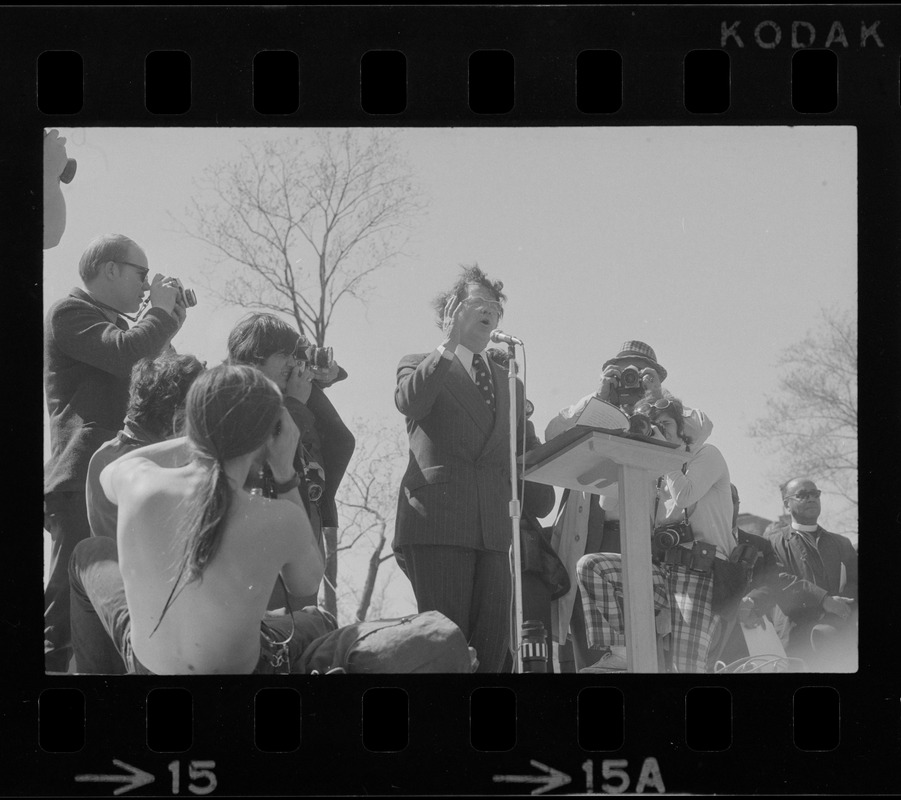 Senator Vance Hartke of Indiana speaking at an anti-Vietnam War rally ...