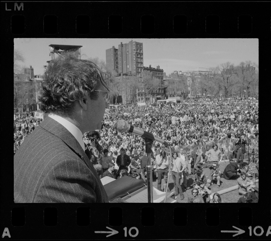Senator Vance Hartke of Indiana speaking to a crowd on the Boston ...