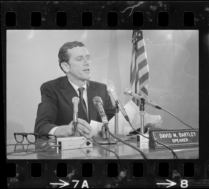 David Bartley, Speaker of the Mass. House, tells newsmen about the ...