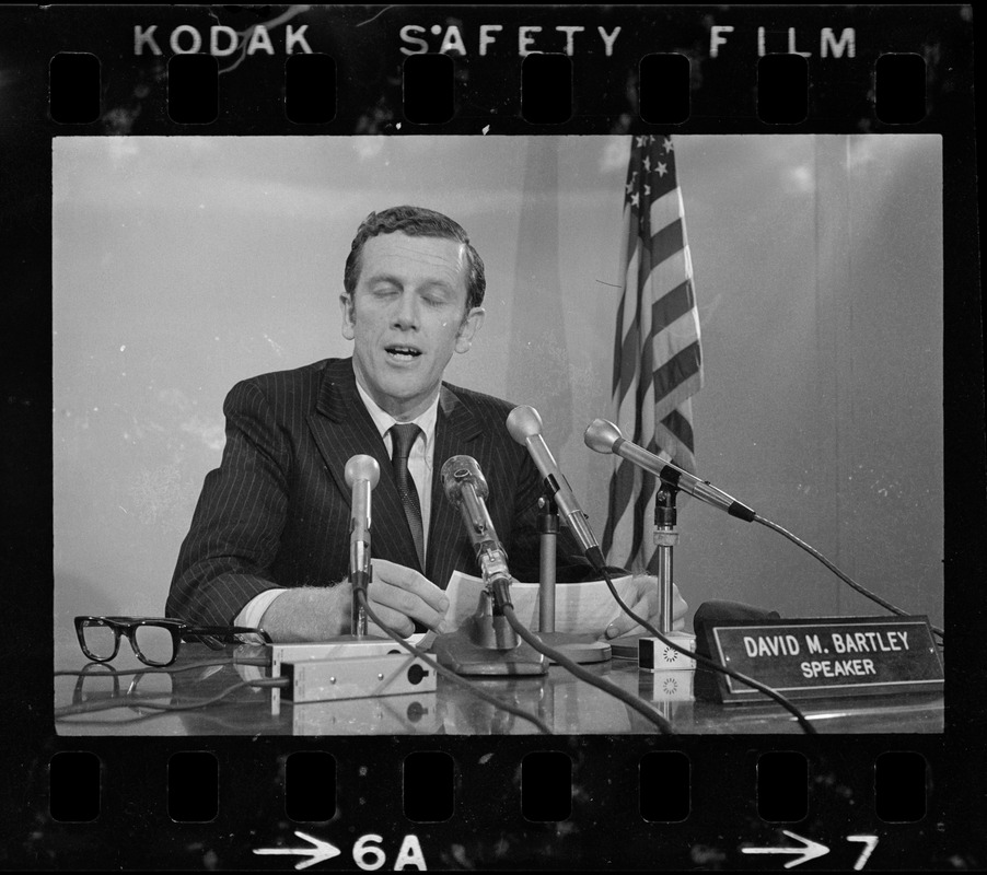 David Bartley, Speaker of the Mass. House, tells newsmen about the ...