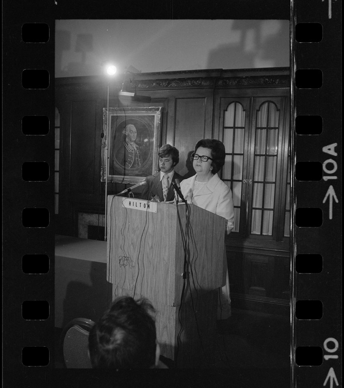 With her son, William, at her side, Mrs. Louise Day Hicks announces her ...
