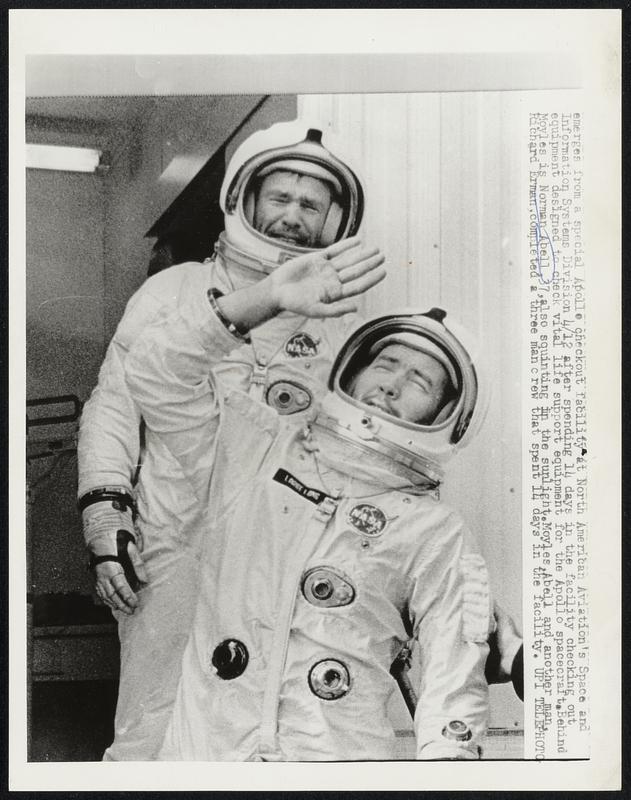 Emerges from a special Apollo checkout facility at North American ...