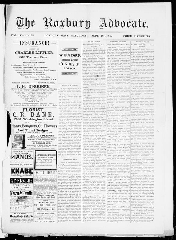 The Roxbury Advocate. September 18, 1886 - Digital Commonwealth