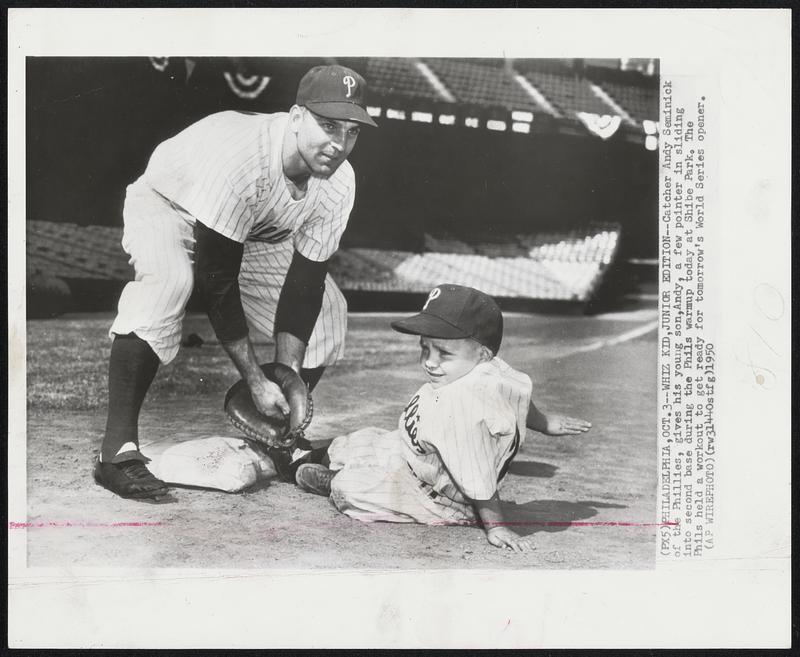 Whiz Kid, Junior Edition--Catcher Andy Seminick of the Phillies, gives ...