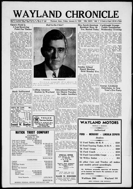 The Wayland Chronicle. January 06, 1939 - Digital Commonwealth