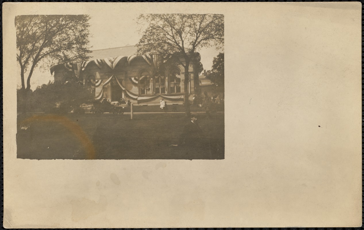 Exterior of Robbins Library decorated for a celebration - Digital ...