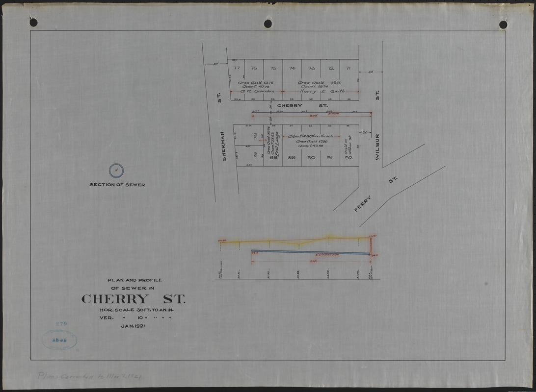 Plan and profile of sewer in Cherry St. - Digital Commonwealth