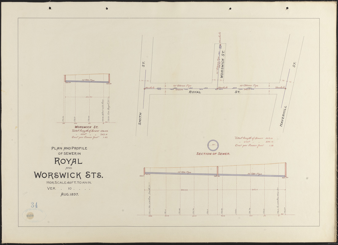 Plan and profile of sewer in Royal and Worswick Sts. - Digital Commonwealth