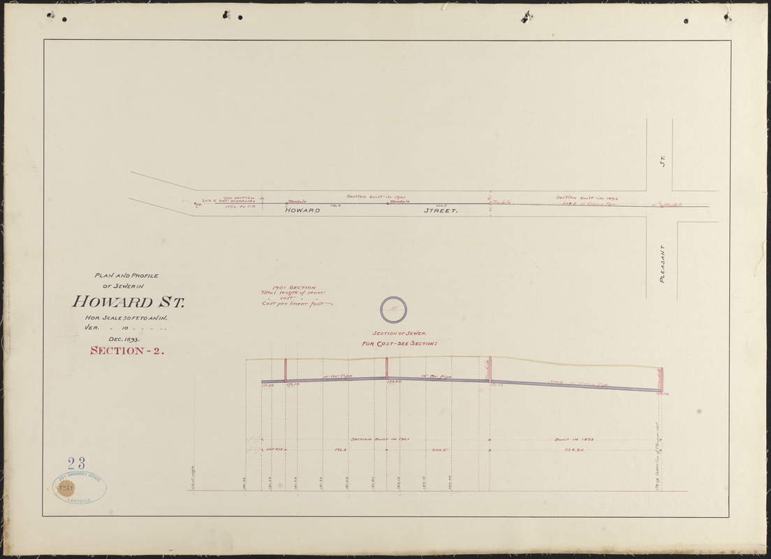 Plan and profile of sewer in Howard St., section 2 - Digital Commonwealth