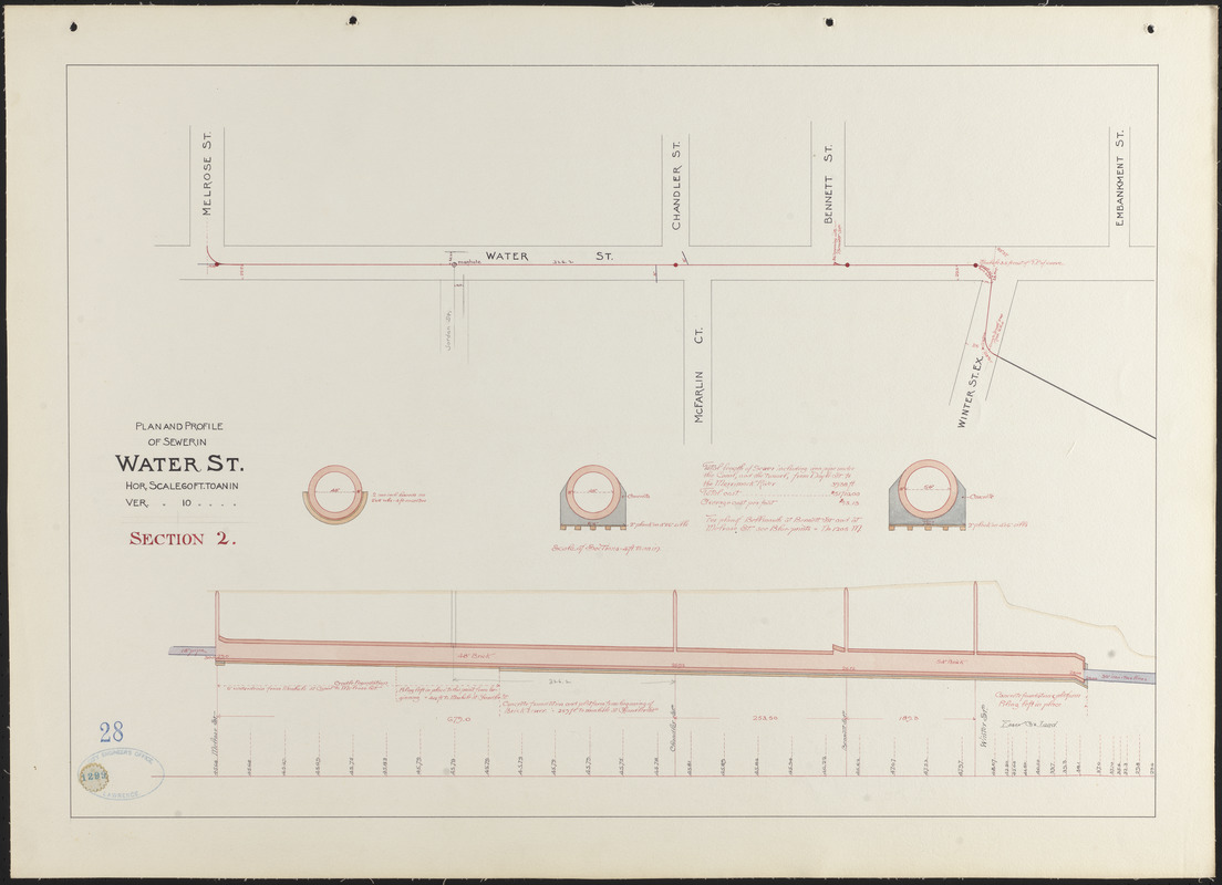 Plan and profile of sewer in Water St., section 2 - Digital Commonwealth
