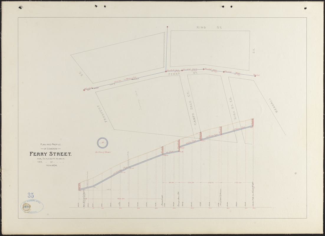 Plan and profile of sewer in Ferry Street - Digital Commonwealth