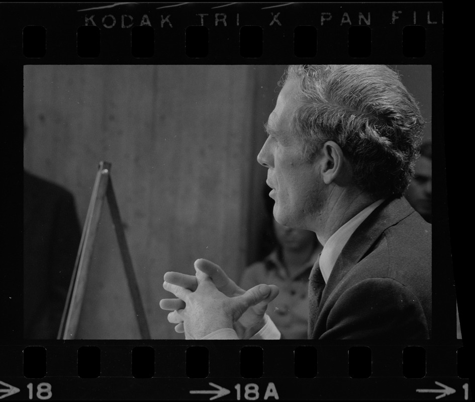 Boston Mayor Kevin White at press conference discussing state revenues ...