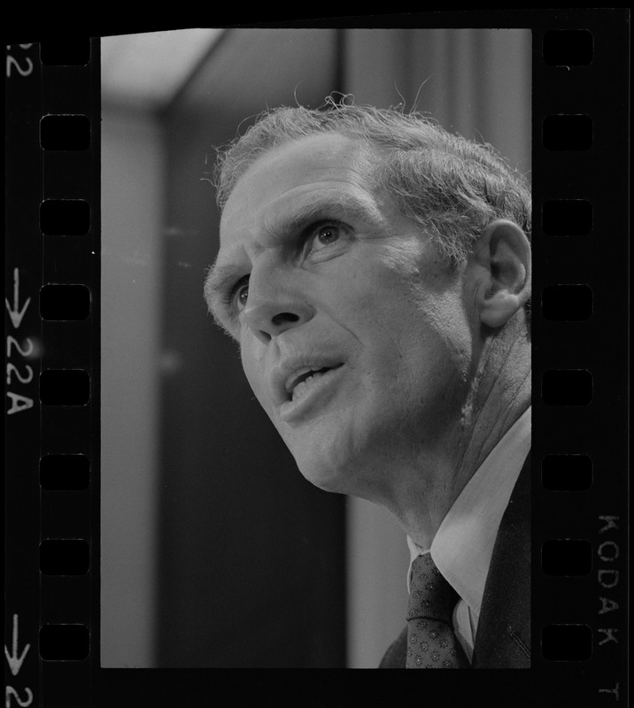 Boston Mayor Kevin White at press conference discussing state revenues ...