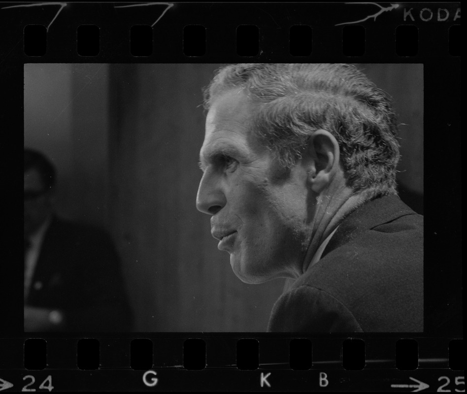 Boston Mayor Kevin White at press conference discussing state revenues ...