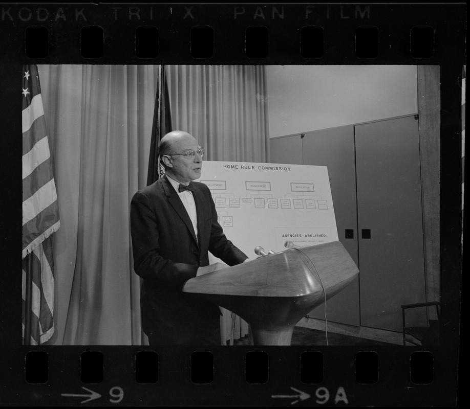 Professor Albert M. Sacks speaking at meeting of Home Rule Commission ...