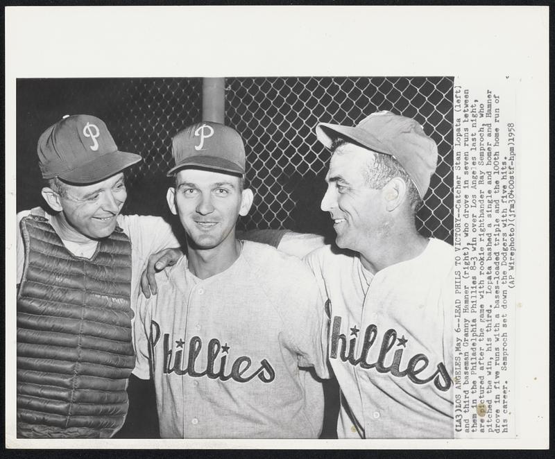 Lead Phils to Victory -- Catchers Stan Lopata (left) and third baseman ...