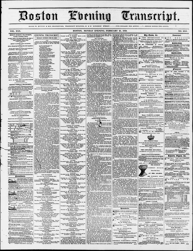 Boston Evening Transcript. February 21, 1859 - Digital Commonwealth