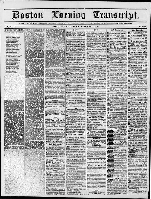 Boston Evening Transcript. September 22, 1860 - Digital Commonwealth