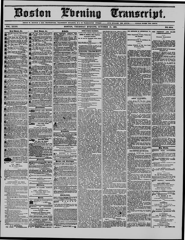 Boston Evening Transcript. October 10, 1861 - Digital Commonwealth
