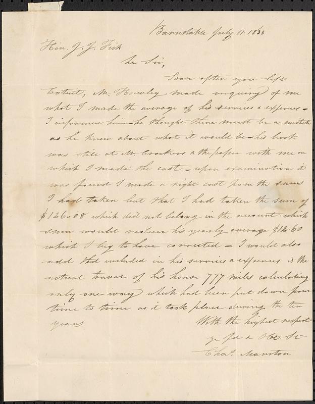Mashpee Revolt, 1833-1834 - Letter from Charles Marston to Josiah J ...
