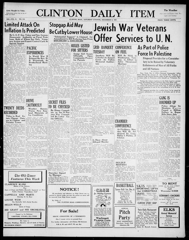 Clinton Daily Item. December 06, 1947 - Digital Commonwealth
