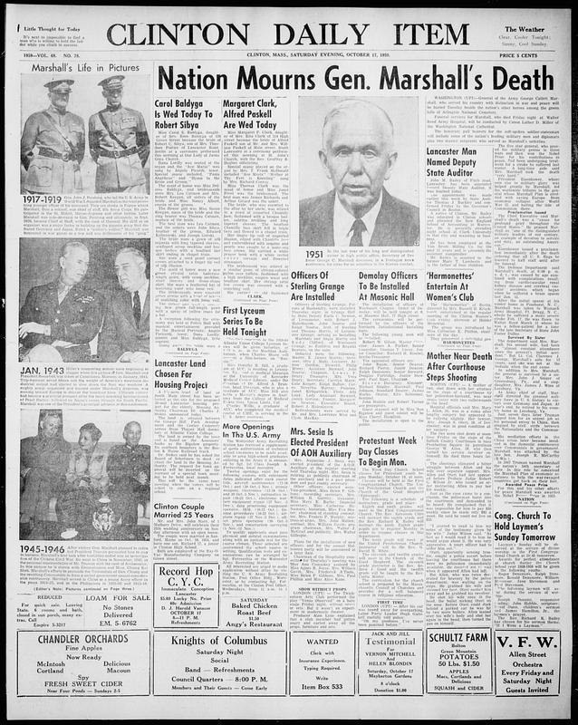 Clinton Daily Item. October 17, 1959 - Digital Commonwealth