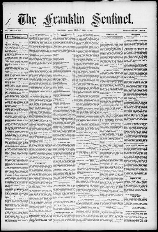 The Franklin Sentinel. February 19, 1915 - Digital Commonwealth
