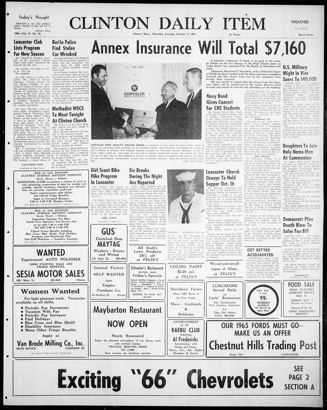 Clinton Daily Item. October 07, 1965 - Digital Commonwealth