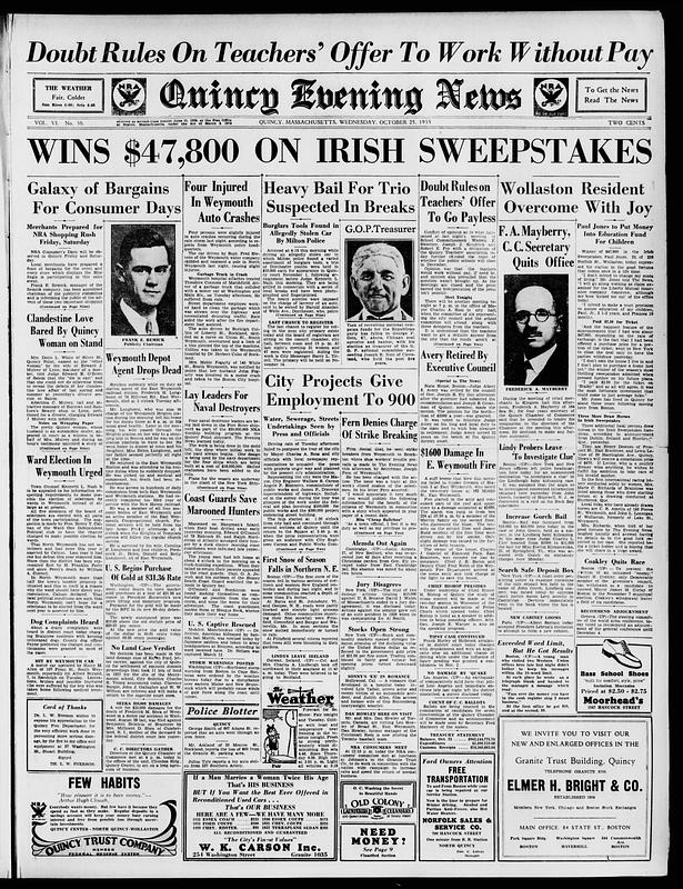 Quincy Evening News. October 25, 1933 - Digital Commonwealth